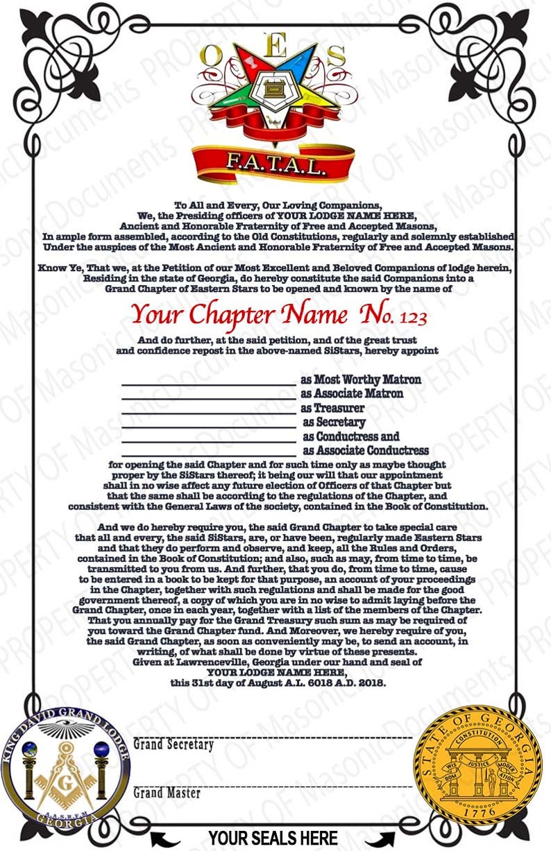 OES Eastern Star Grand Chapter Charter Document, Customize and Print - Etsy
