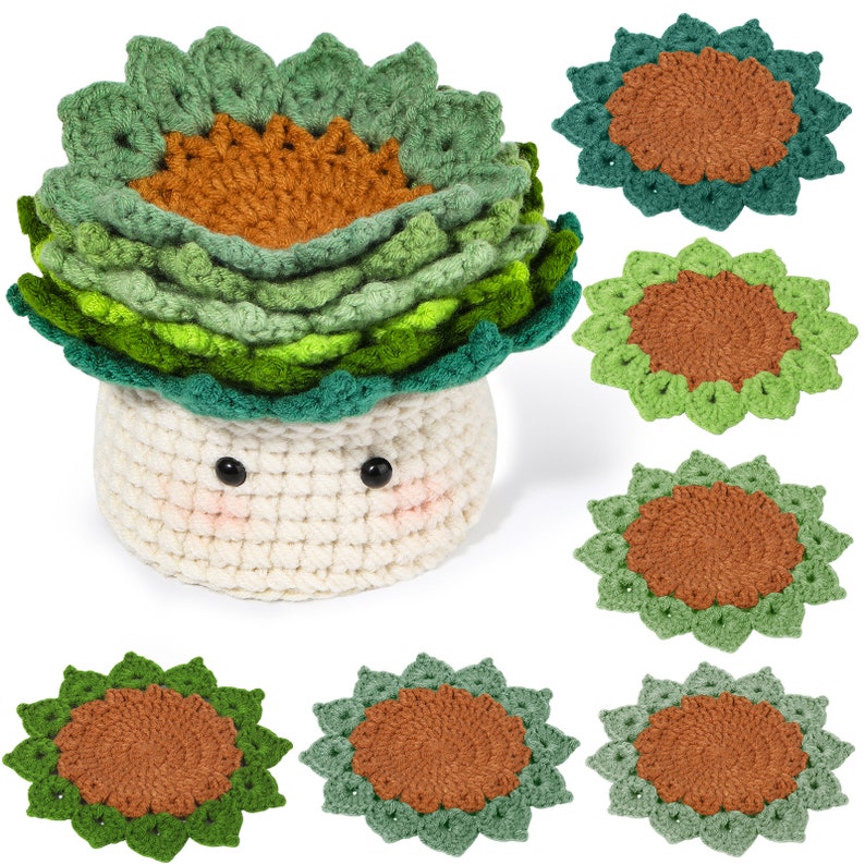 DIY Plant Coaster Pot Kit, DIY Crochet Kit Colorful Coaster Set ...