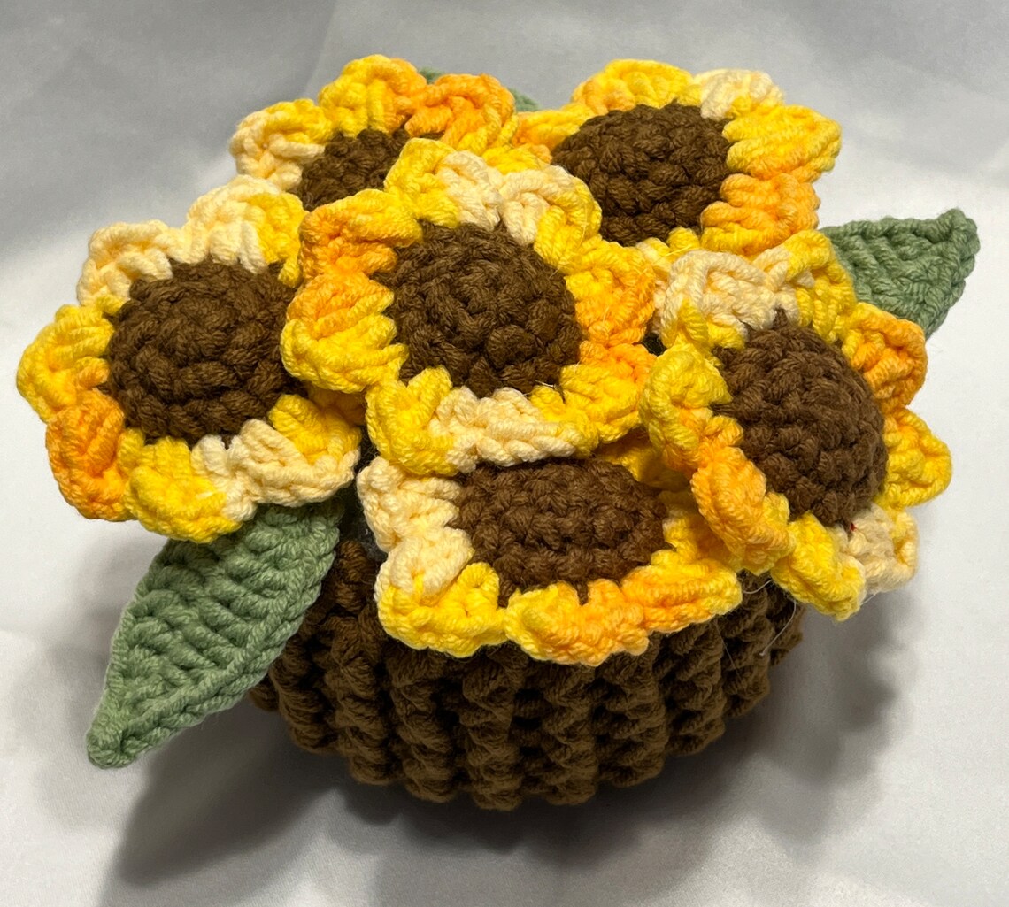 Crochet Sunflower Pot, Handmade Sunflower Pot, Gift for Girl ...
