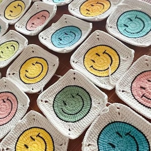 Smiley Face Granny Square Blanket Crochet Pattern, Baby Blanket Crochet ...