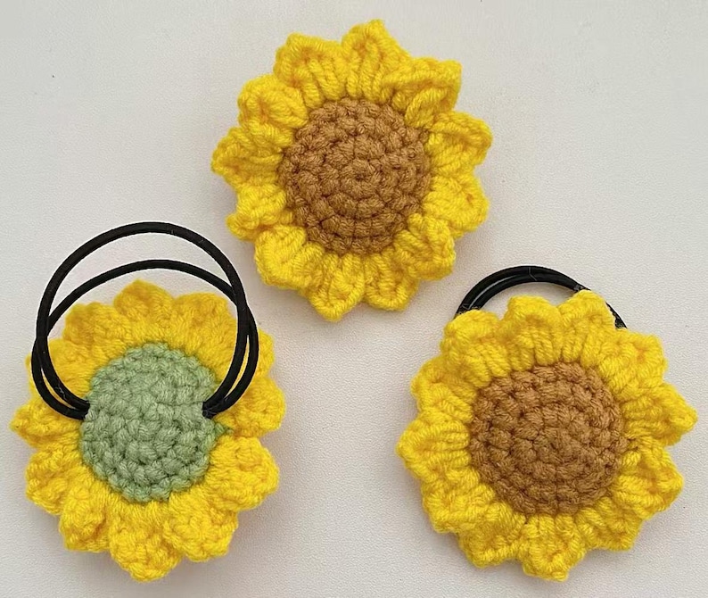Crochet Sunflower Hair Ties Pattern, Floral Hair Band Pattern, Messy ...