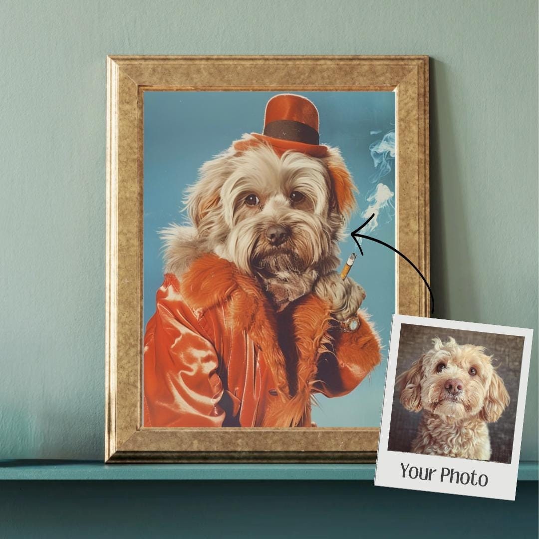 Custom 70s Pet Portrait, Retro Dog Art, Vintage Home Decor, Poster or ...