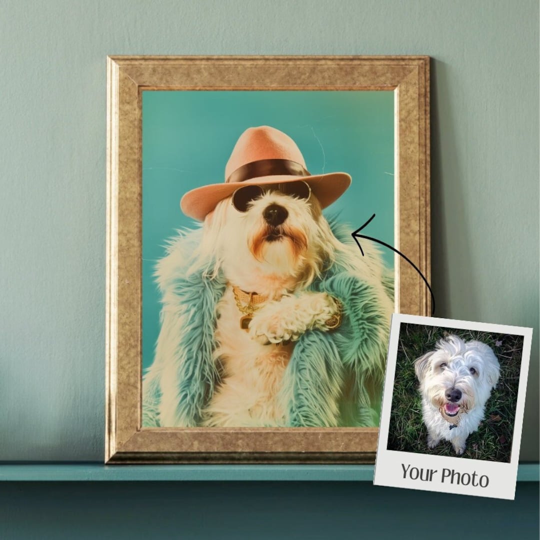 Custom 70s Pet Portrait, Retro Dog Art, Personalized Poster or Canvas ...