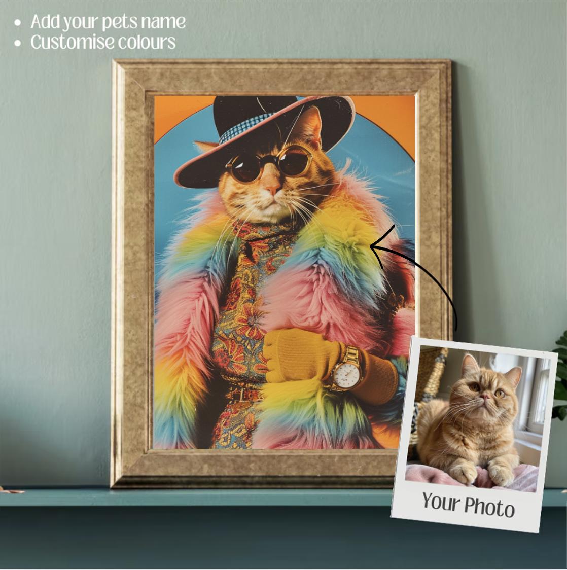 Custom 70s Retro Pet Portrait, Iconic Fashion Cat Portrait, Pet Gift ...
