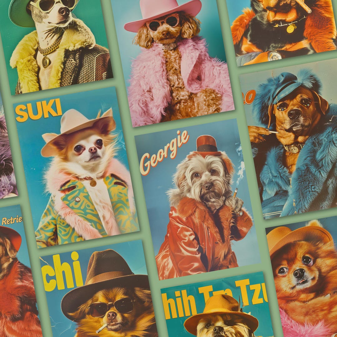 Custom 70s Retro Pet Portrait, Iconic Fashion Dog Portrait, Pet Gift ...