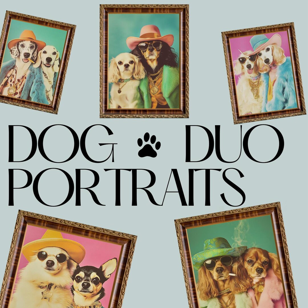 Custom Pair of Dogs 70s Retro Pet Portrait, Iconic Fashion Portrait ...