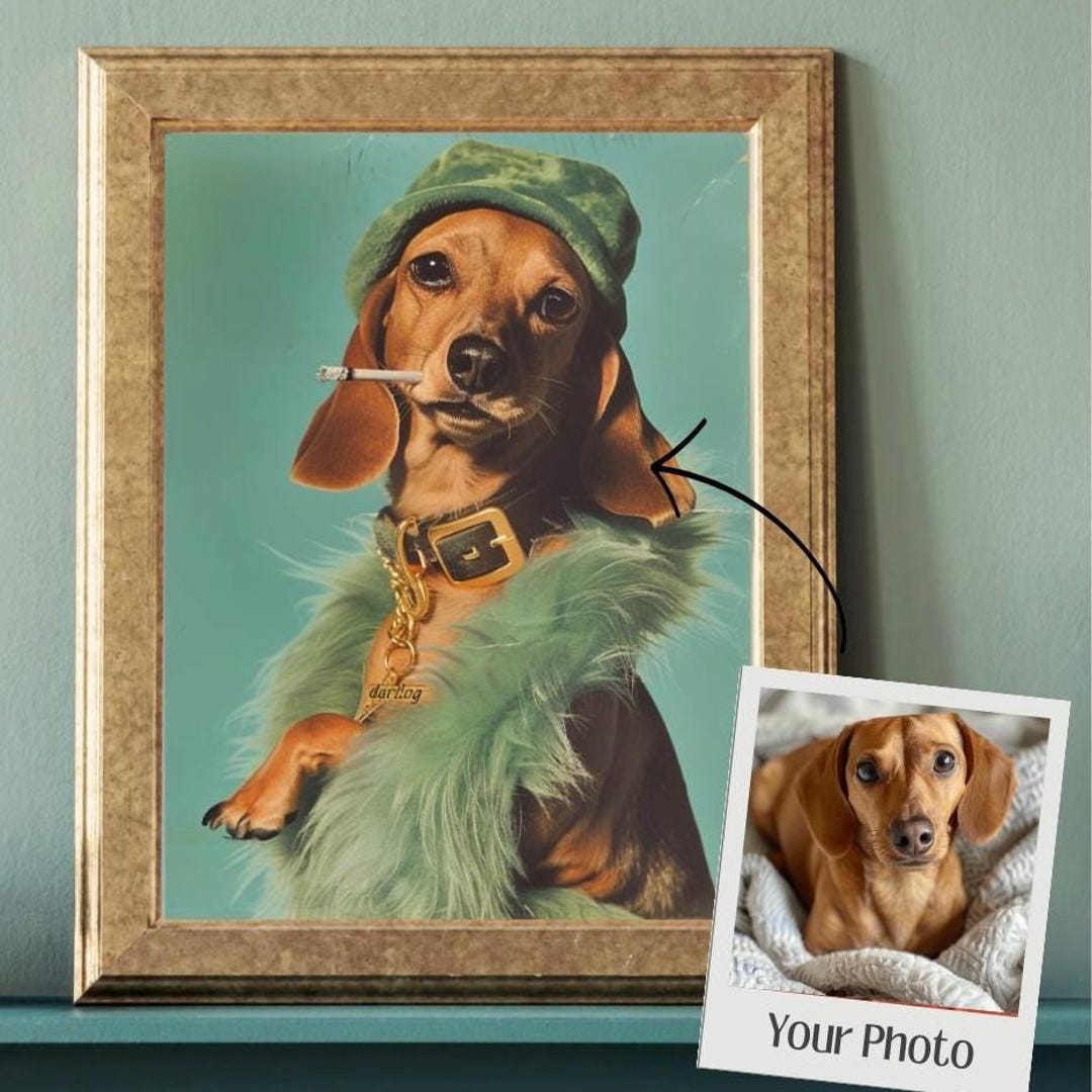 Custom 70s Dachshund Portrait, Retro Pet Canvas Print - Etsy