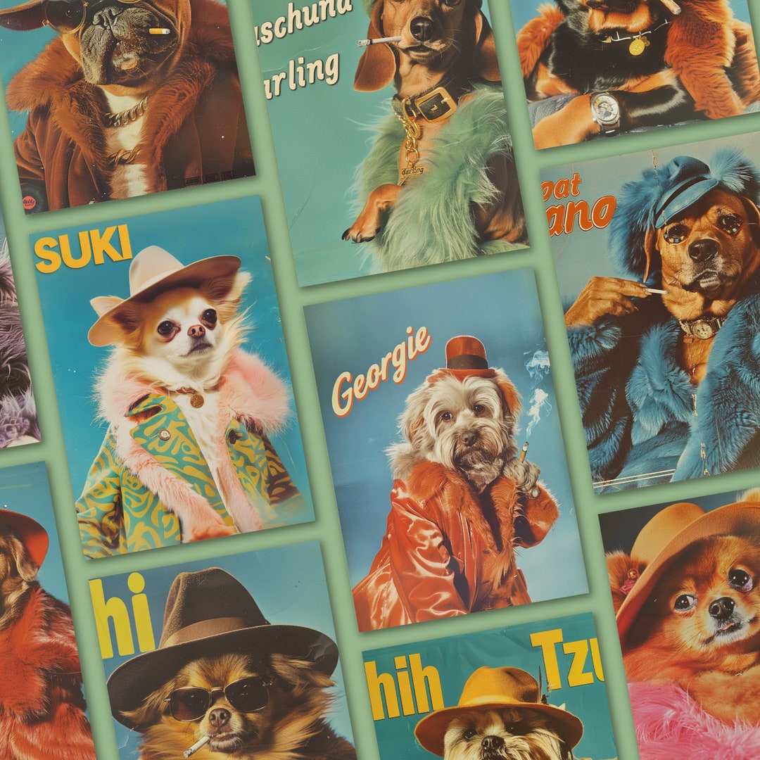 Custom 70s Retro Pet Portrait, Iconic Fashion Dog Portrait, Pet Gift ...
