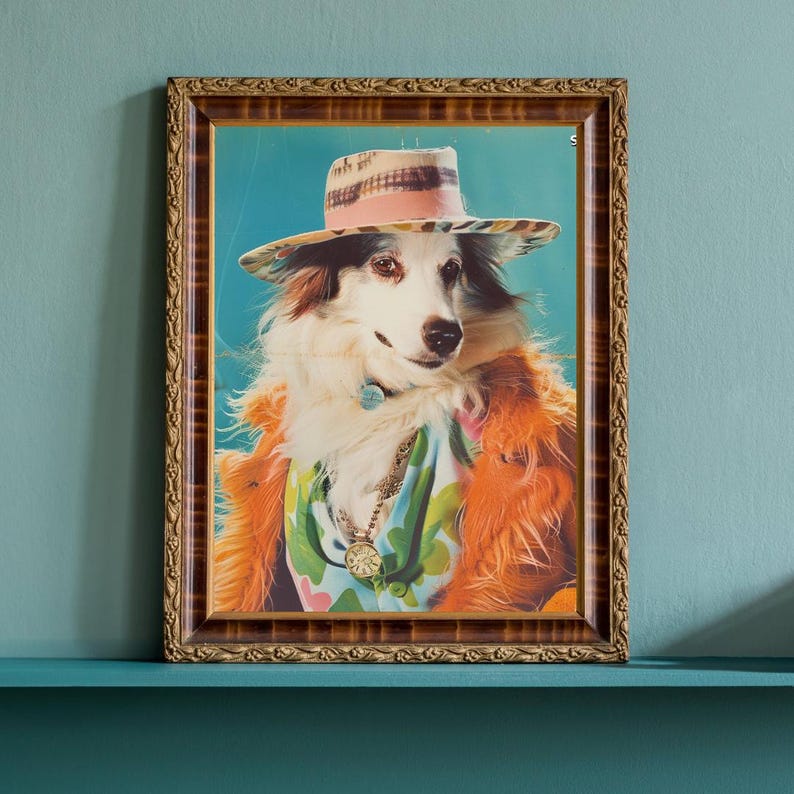 Custom 70s Retro Pet Portrait, Iconic Fashion Dog Portrait, Pet Gift ...