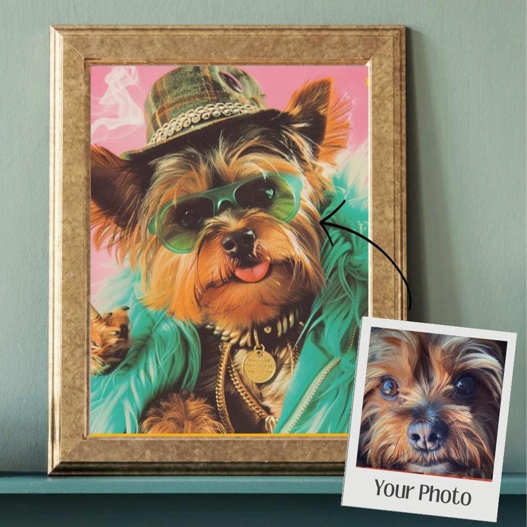 Custom 70s Style Pet Portrait, Dog Canvas Print, Retro Home Decor - Etsy