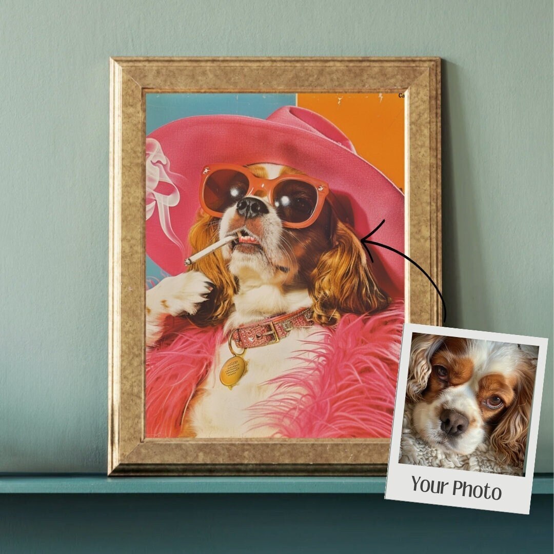 Custom Cavalier King Charles Spaniel, Fashion Dog Portrait, Pet Gift ...