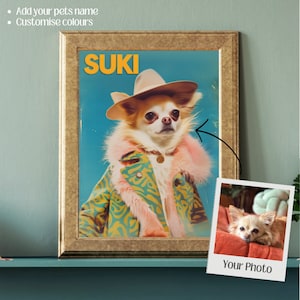 Custom 70s Retro Pet Portrait, Iconic Fashion Dog Portrait, Pet Gift ...