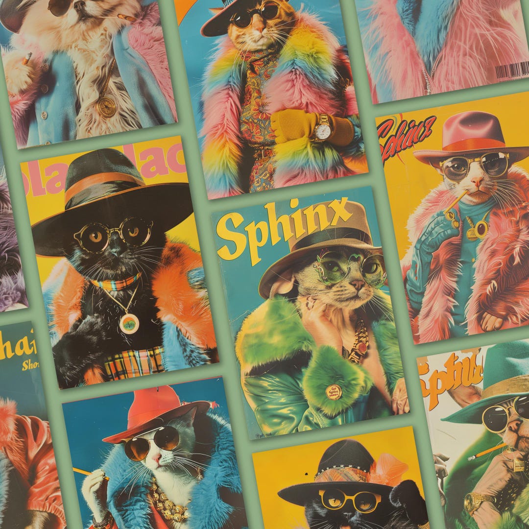 Custom 70s Retro Pet Portrait, Iconic Fashion Cat Portrait, Pet Gift ...