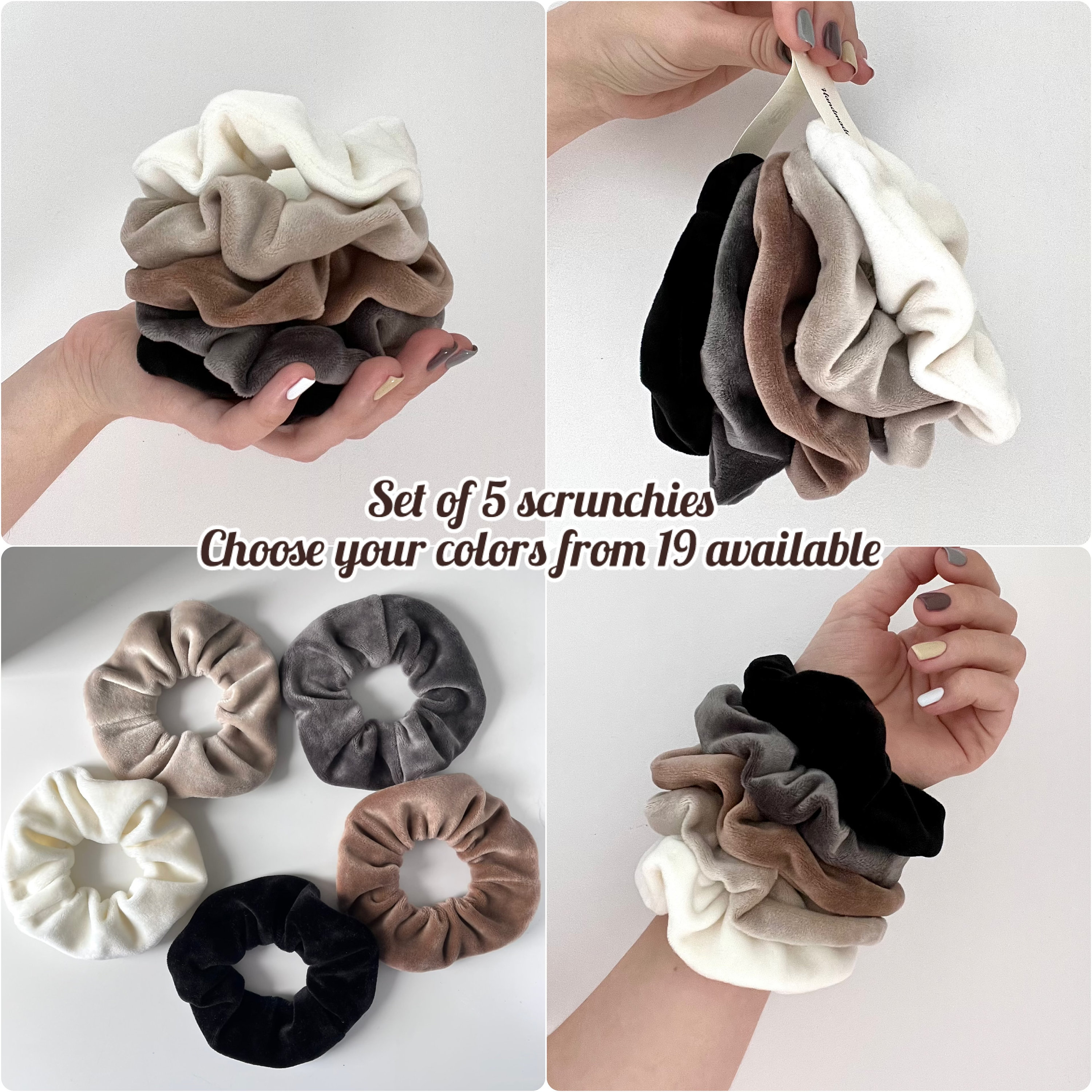 Neutral Colours Velvet Hair Scrunchies, Set of 5 Extra Soft Velvet Hair ...