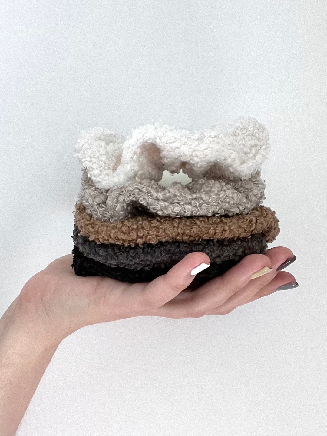 Boucle Hair Scrunchies in Neutral Colors, Set of 5 Soft Winter ...