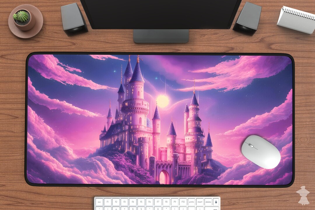 Fantasy Desk Mat Aesthetic Castle Mouse Pad Pink Purple Mouse Pad With ...