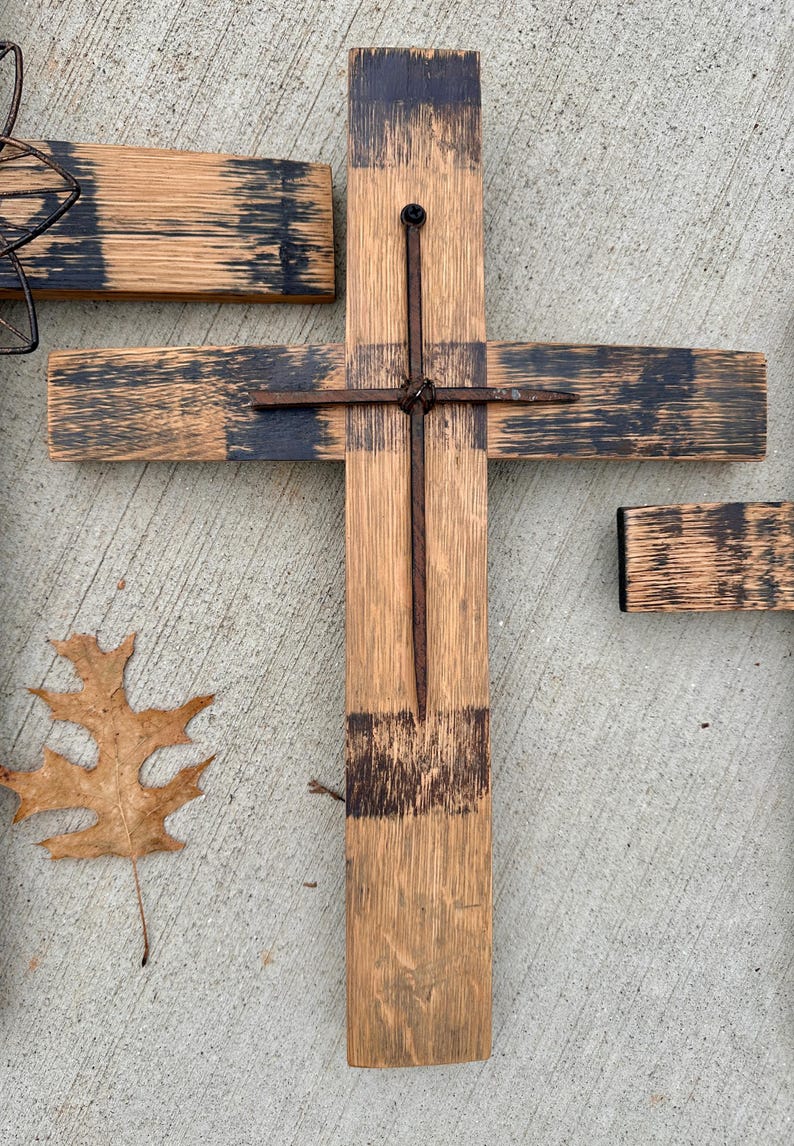 Handcrafted Whiskey Barrel Stave Cross | Rustic Christian Wall Cross ...