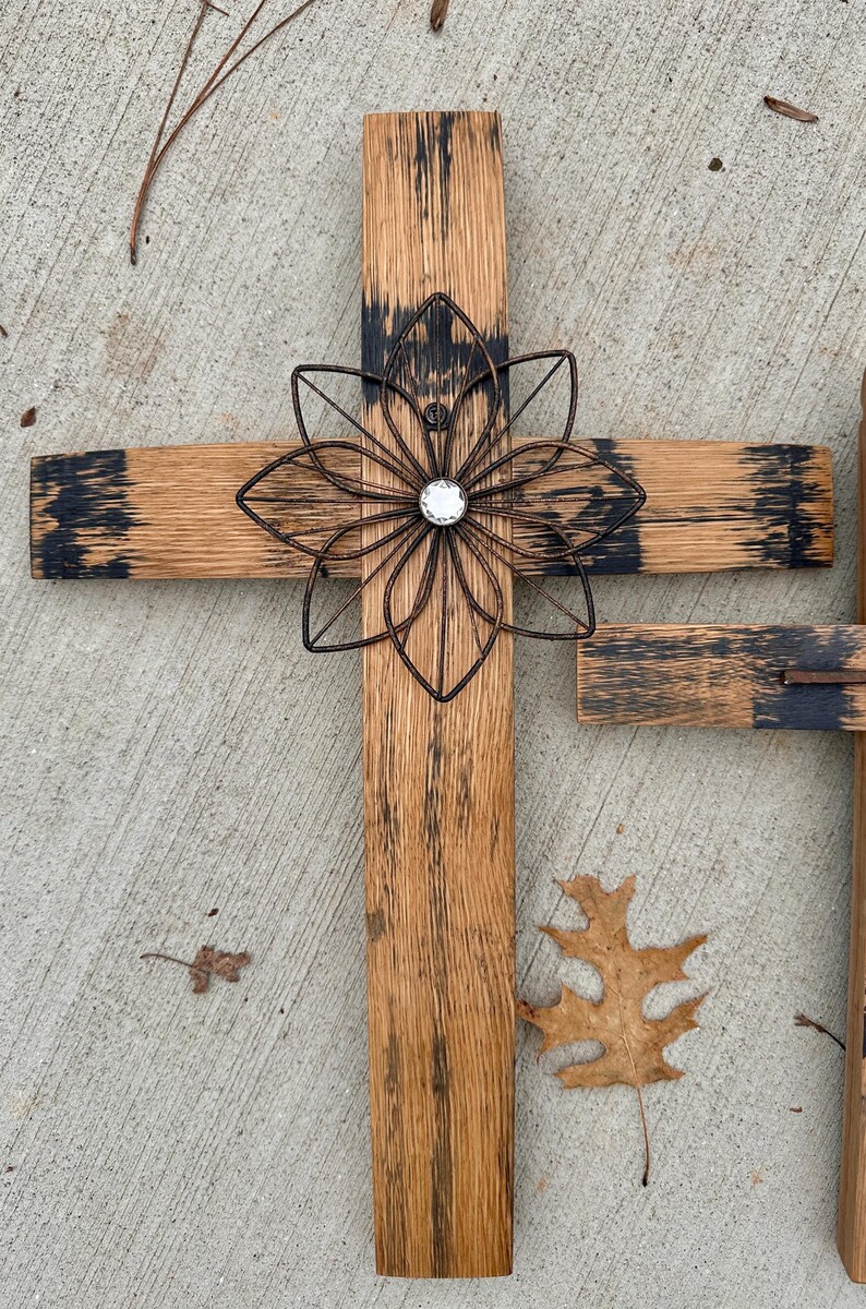Handcrafted Whiskey Barrel Stave Cross | Rustic Christian Wall Cross ...