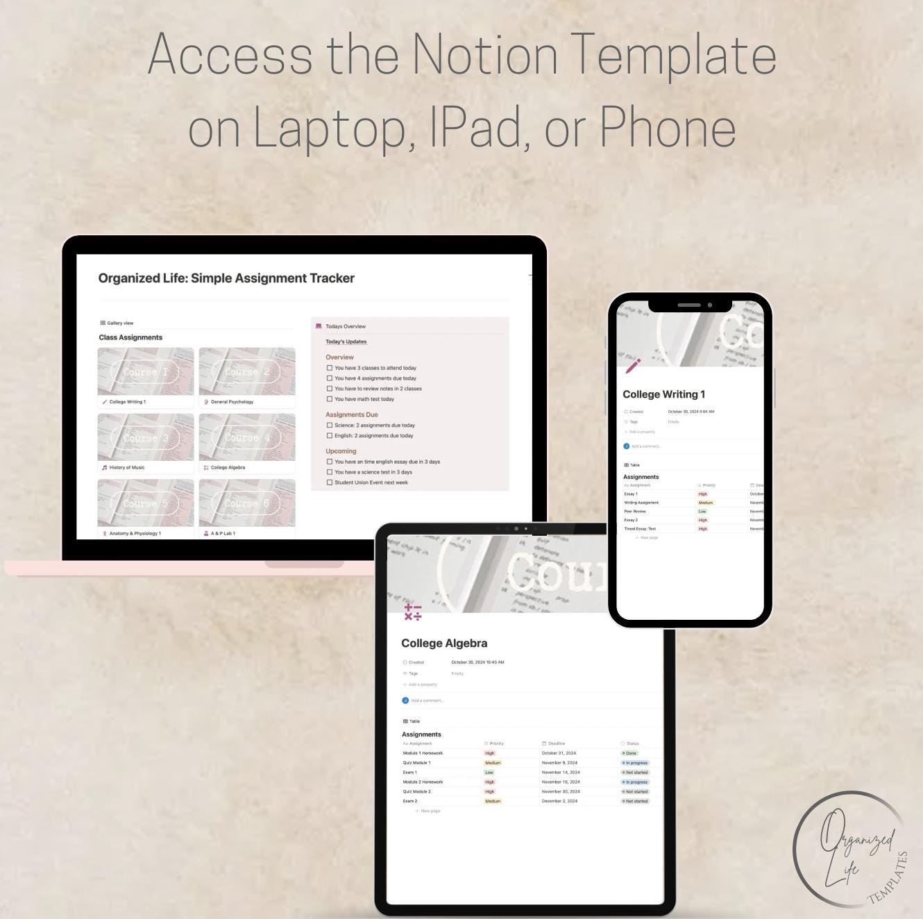 Notion Template - Assignment Tracker, Student Table, Course Planner, Table View, Assignment ...