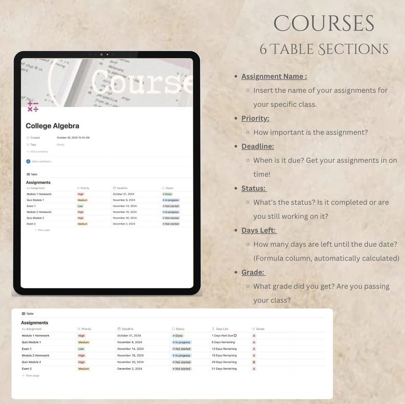 Notion Template - Assignment Tracker, Student Table, Course Planner ...