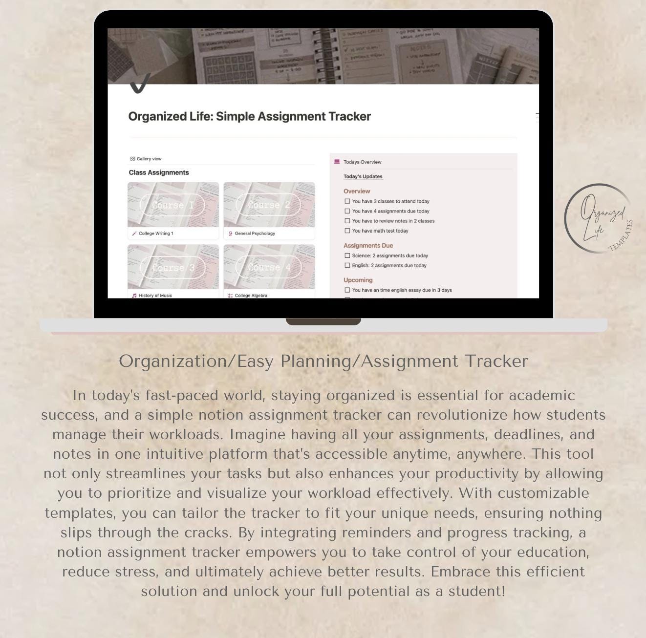 Notion Template - Assignment Tracker, Student Table, Course Planner, Table View, Assignment ...