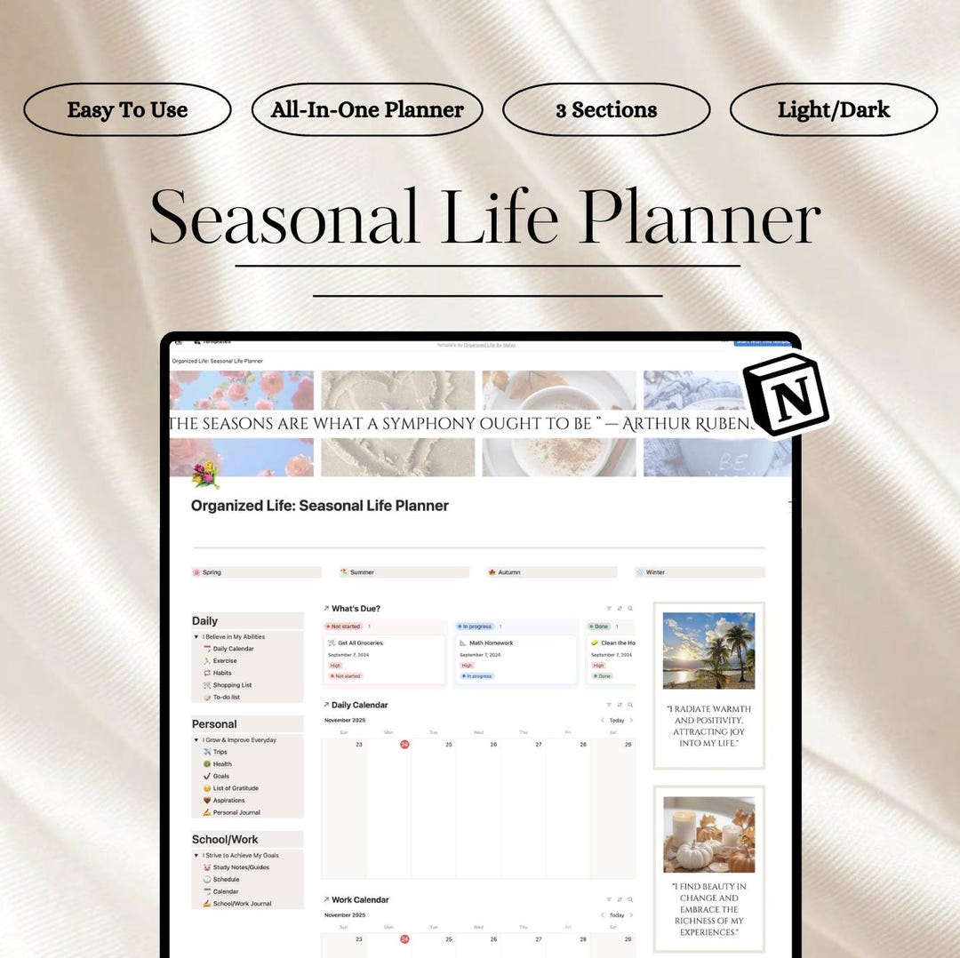 Notion Life Planner | All-in-one Digital Planner | Seasonal | Goal ...