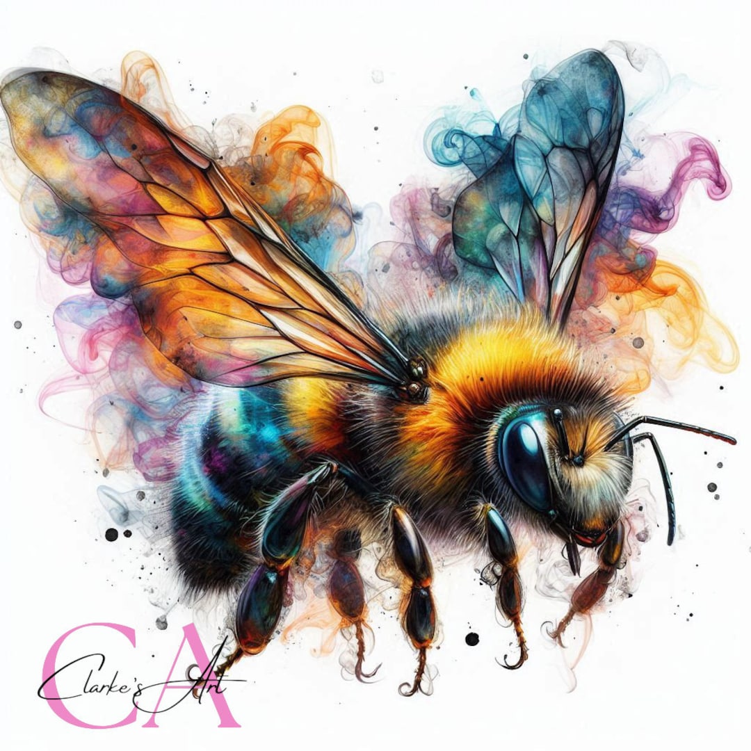 4 Smokey Watercolour Bees, Digital, Ai Art - Etsy