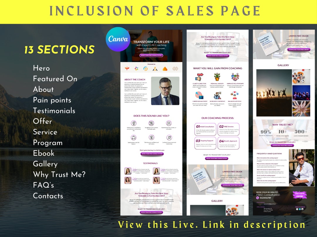 Harrison Coaching Canva Website Canva Website Template Landing Page Coaching Website Sales ...