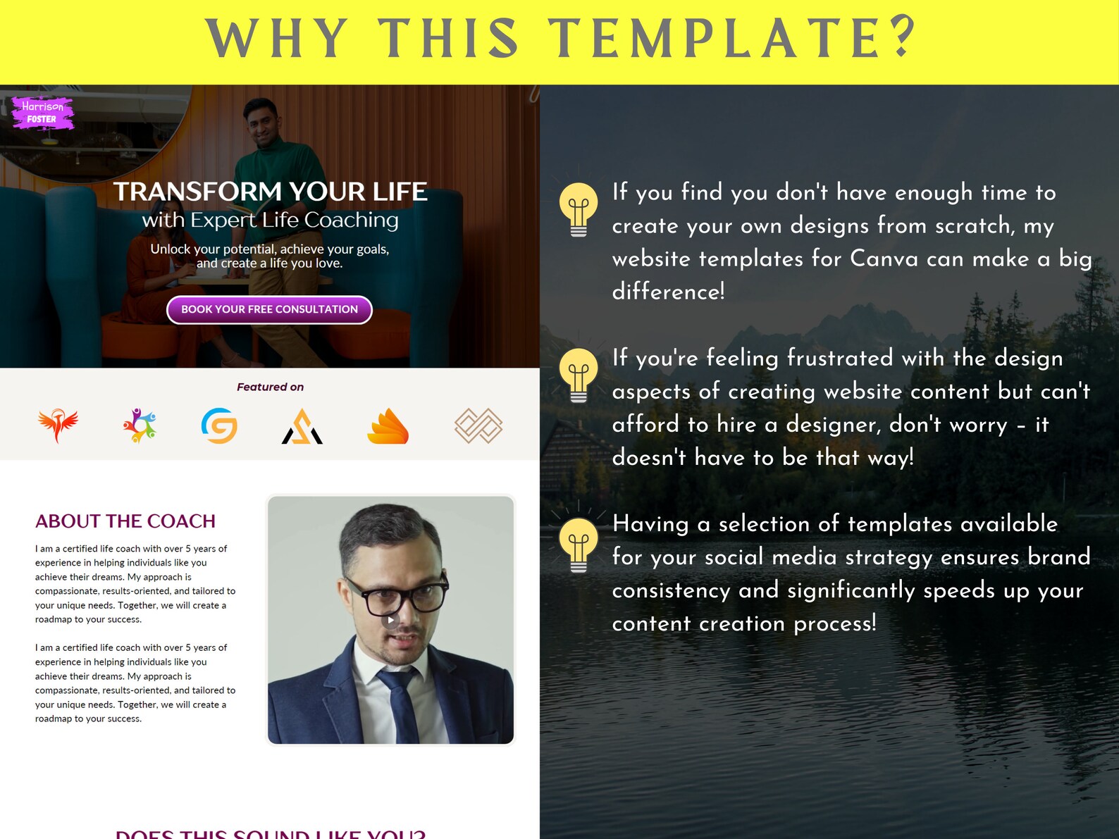 Harrison Coaching Canva Website Canva Website Template Landing Page Coaching Website Sales ...