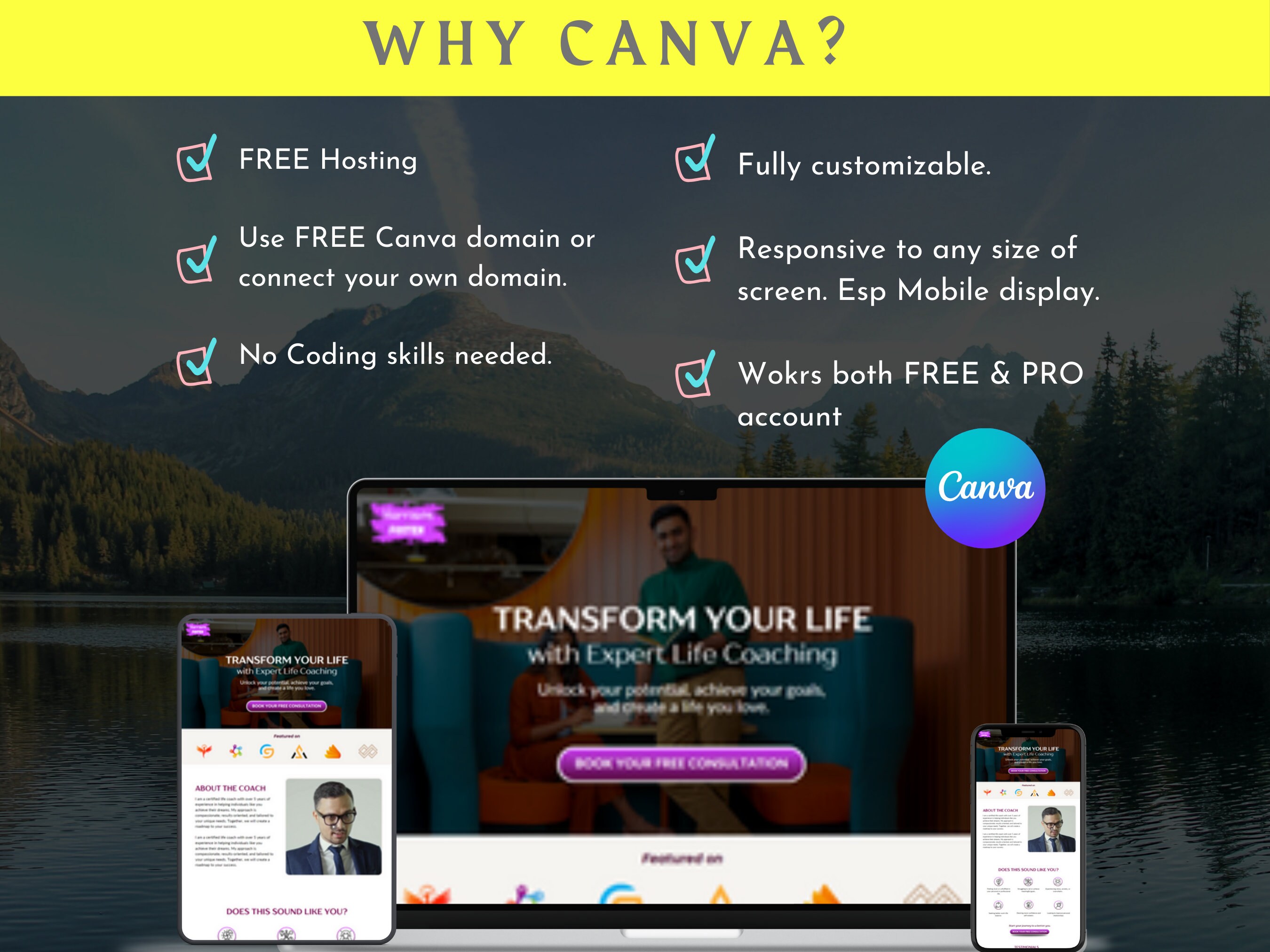 Harrison Coaching Canva Website Canva Website Template Landing Page Coaching Website Sales ...