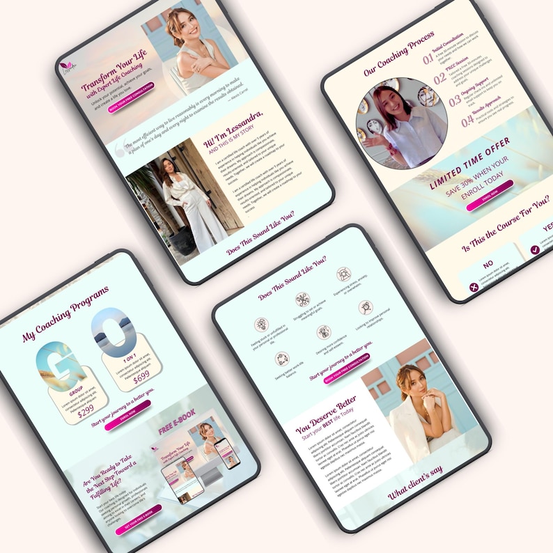 Pastel Life Coach Website Template, Ebook Course Landing Page (canva ...