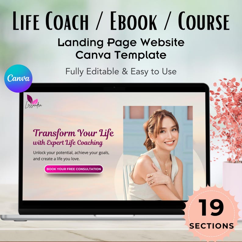 Pastel Life Coach Website Template, Ebook Course Landing Page (canva ...