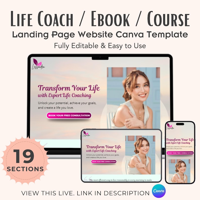 Pastel Life Coach Website Template, Ebook Course Landing Page (canva ...
