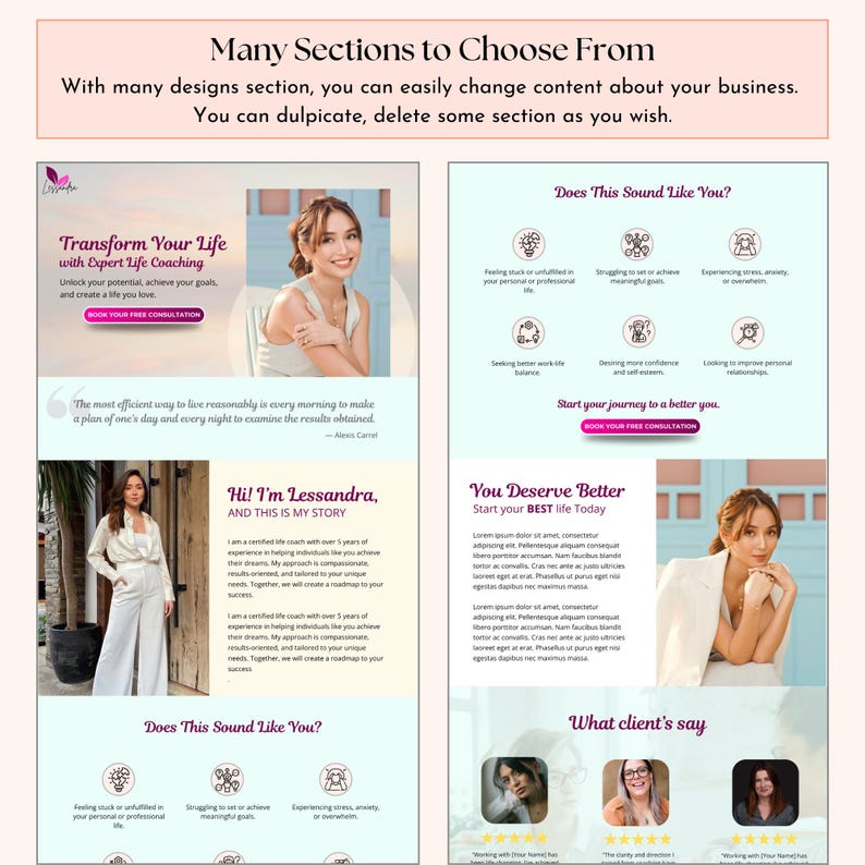 Pastel Life Coach Website Template, Ebook Course Landing Page (canva ...