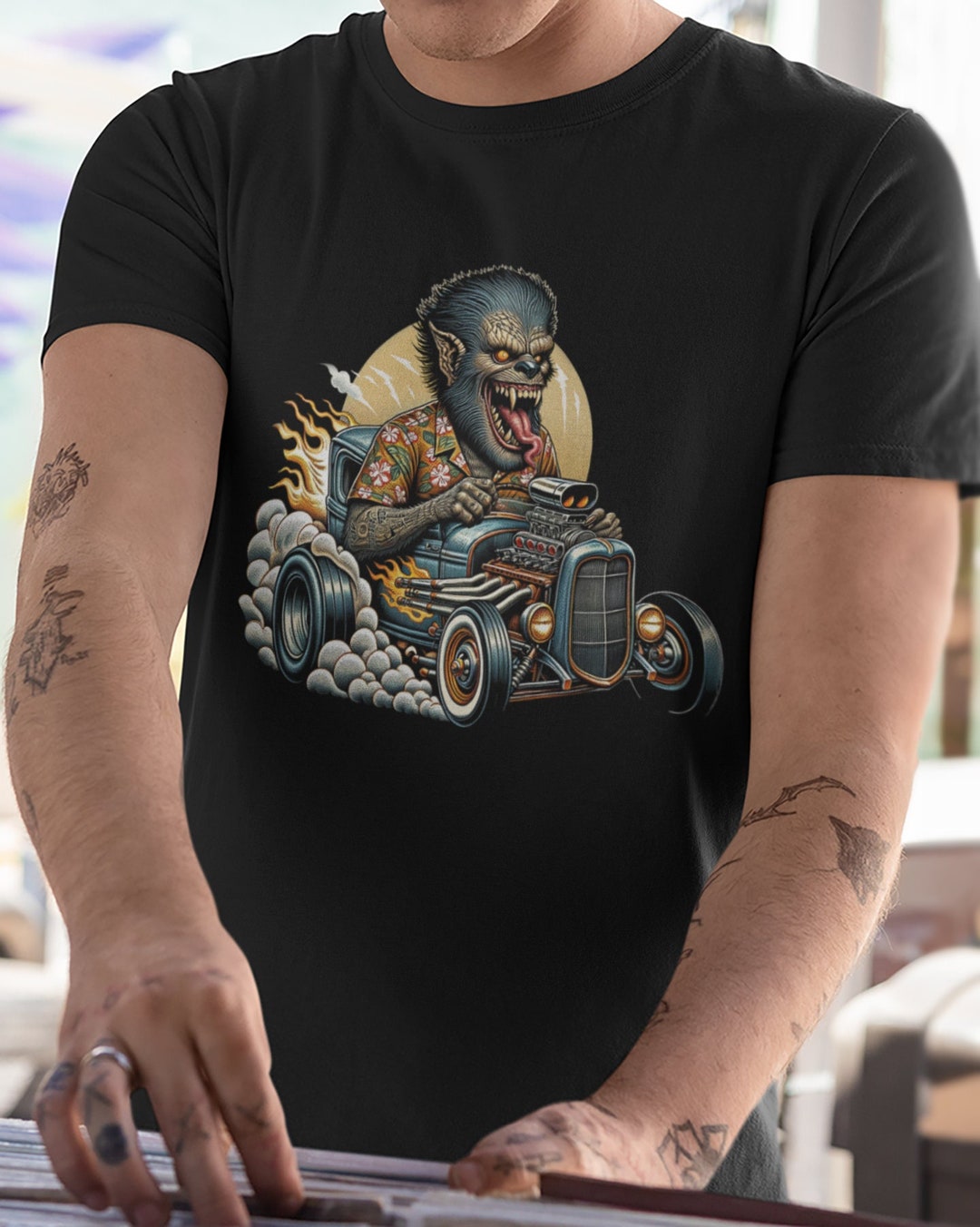 Werewolf Wolfman Hot Rod Shirt the Wolf Man T Shirt Cool Car T-shirts ...