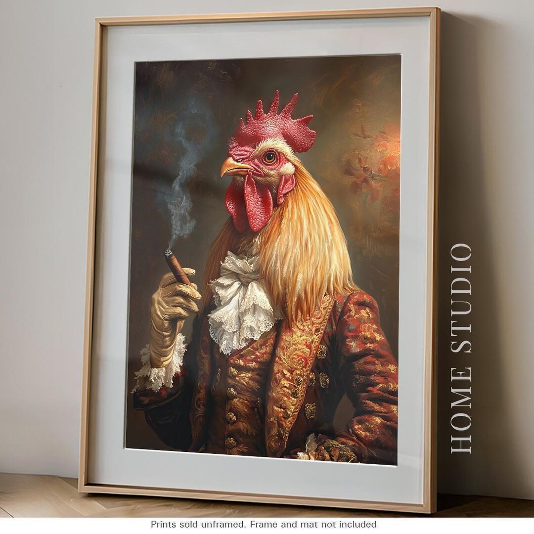 Rooster Smoking Cigar - Unframed Art Print Portrait Gentleman Vintage ...