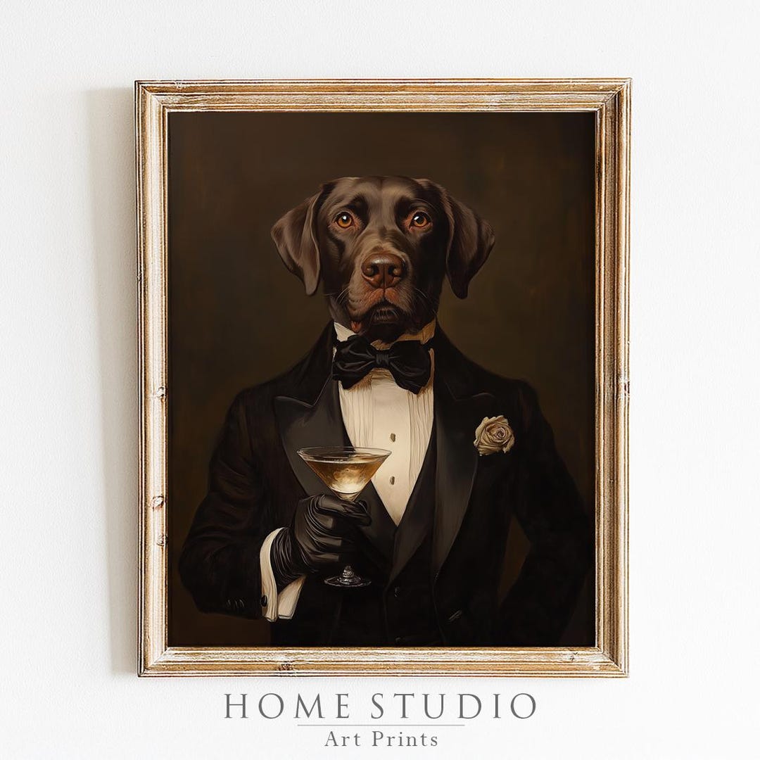 Dapper Chocolate Labrador Art Print Unframed Vintage Dog Portrait ...