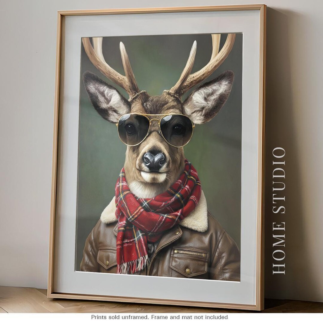 Christmas Pilot Deer Portrait - Festive Reindeer Art, Holiday Wall ...