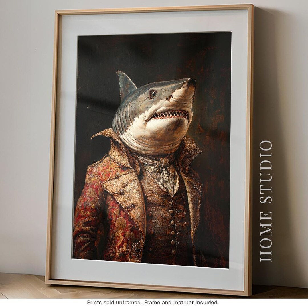 Victorian Shark Portrait - Nautical Animal Art, Gothic Bar Decor ...