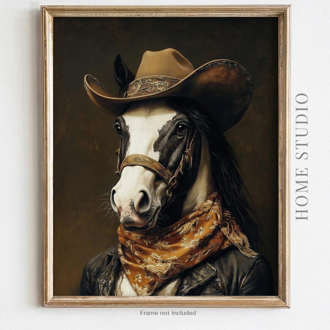 Western Paint Horse Art – Cowboy Black White Horse Portrait Rustic ...