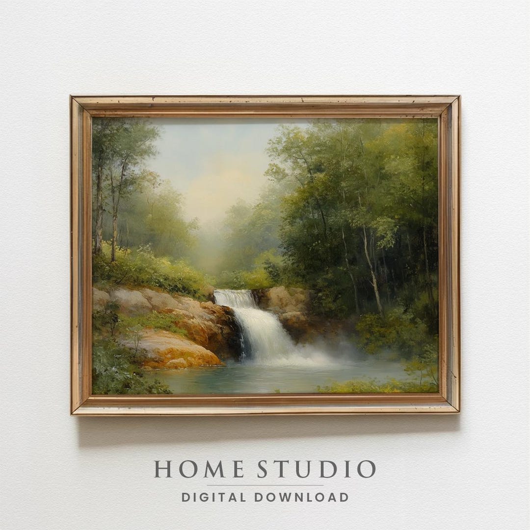 Forest Waterfall PRINTABLE Vintage Landscape Art Rustic Nature Scene ...