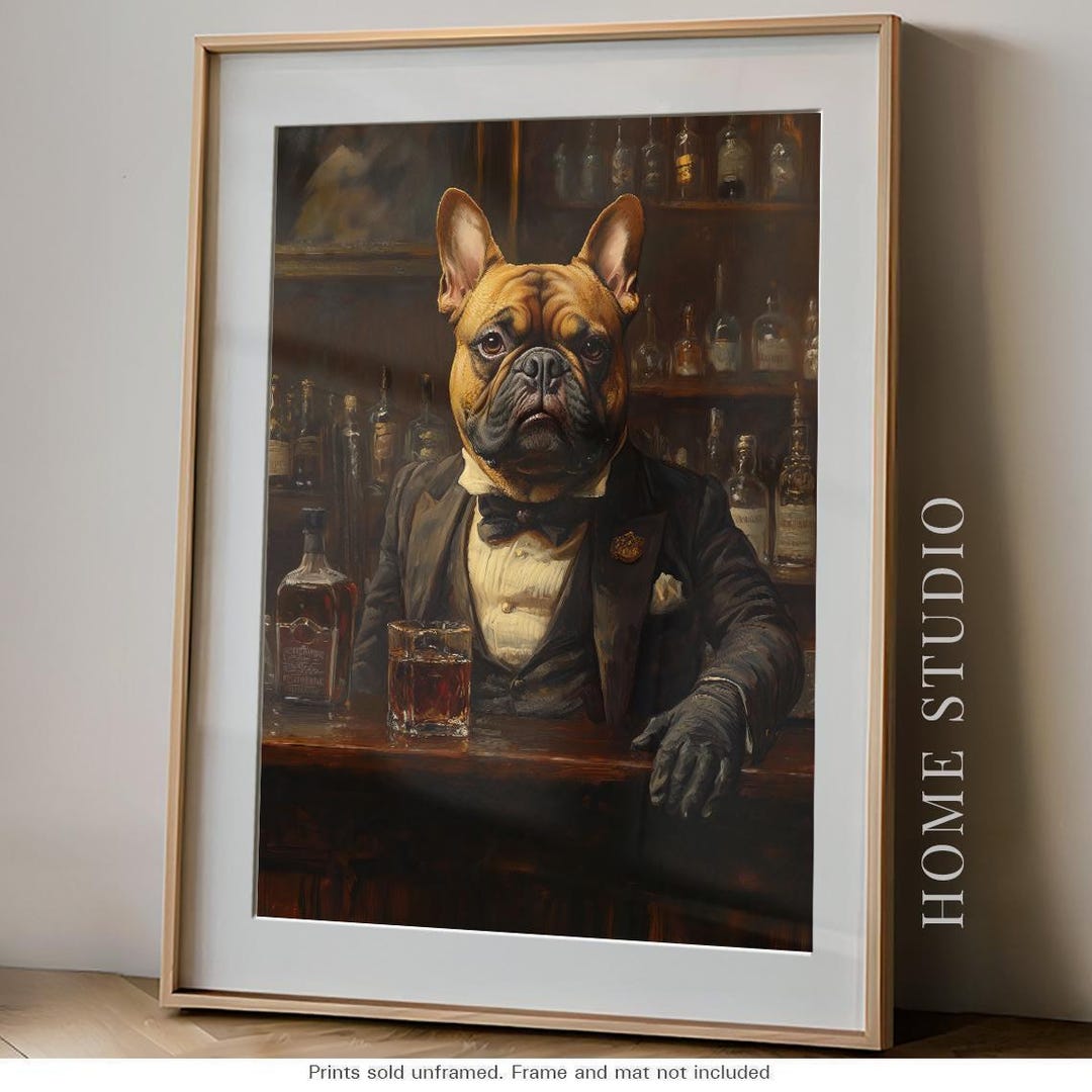 Bulldog Bartender Art Print - Speakeasy Bar Picture, Vintage Whiskey ...
