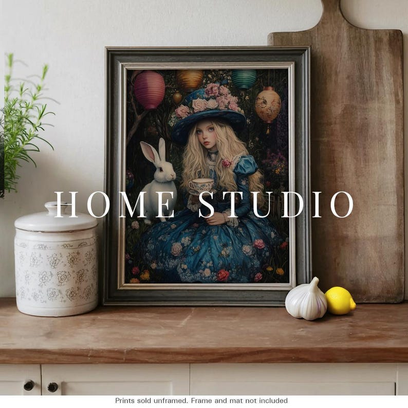 Fairytale Alice Art Print - Mad Hatter Hat, White Rabbit, Garden - Etsy