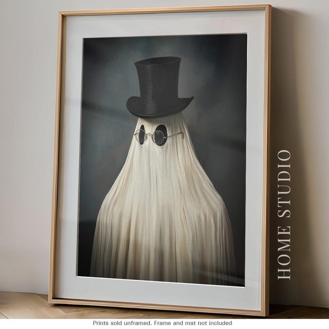 Top Hat Glasses Ghost Portrait Print - Gothic Horror Lounge, Moody Wall ...