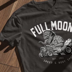Wolf Man Horror Hot Rod Tshirt Werewolf Tee Drag Race Shirts Full Moon ...