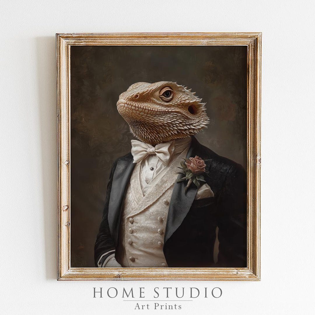 Bearded Dragon Groom Art Print Unframed Victorian Dapper Aristocratic ...