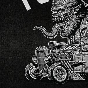 Wolf Man Horror Hot Rod Tshirt Werewolf Tee Drag Race Shirts Full Moon ...