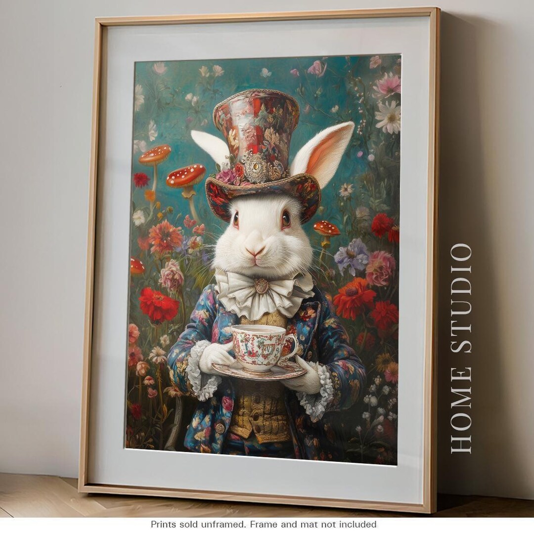 The White Rabbit Mad Hatter Art Print Unframed Victorian Vintage Animal ...