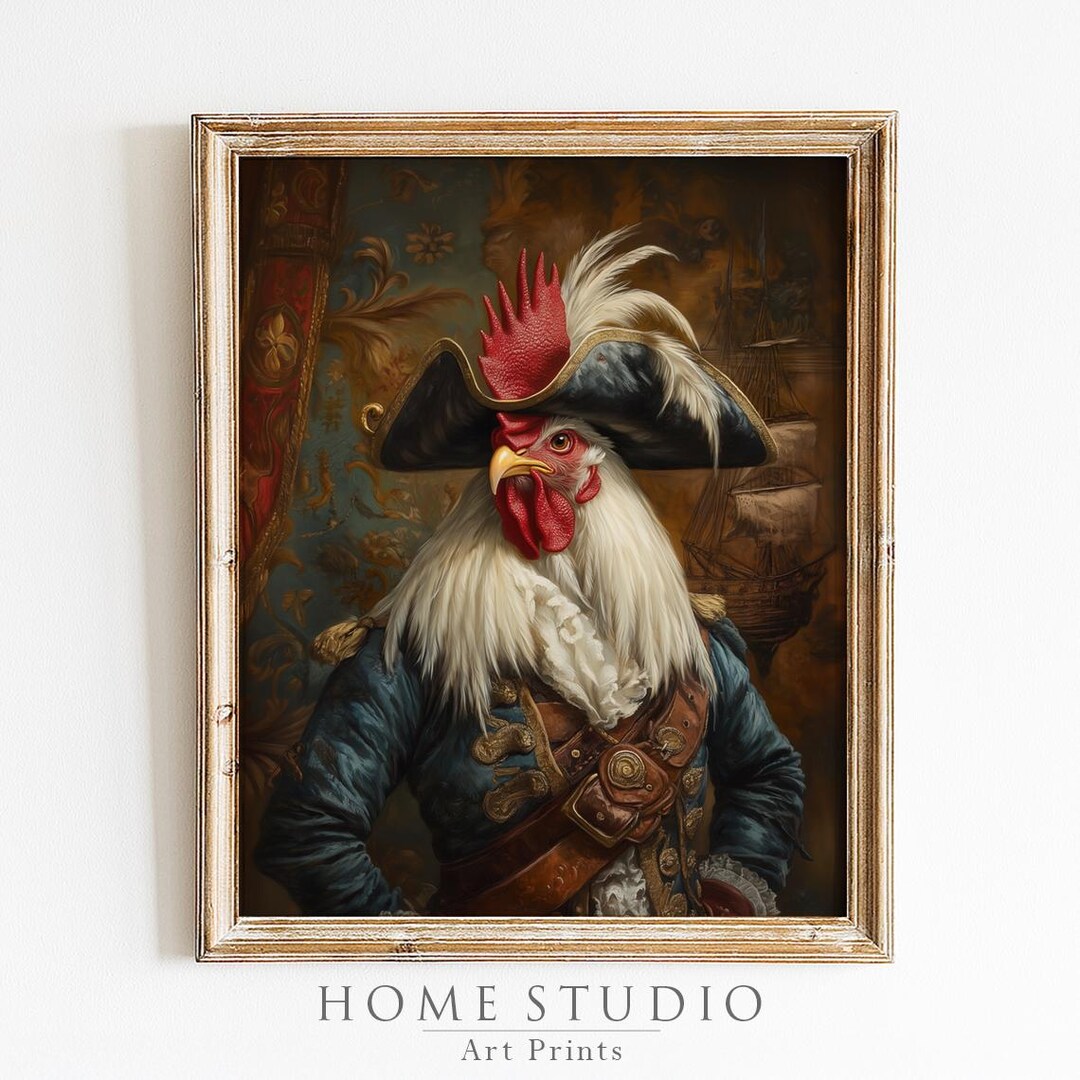 Pirate White Rooster Art Print Unframed Wall Home Decor Chicken Mom ...