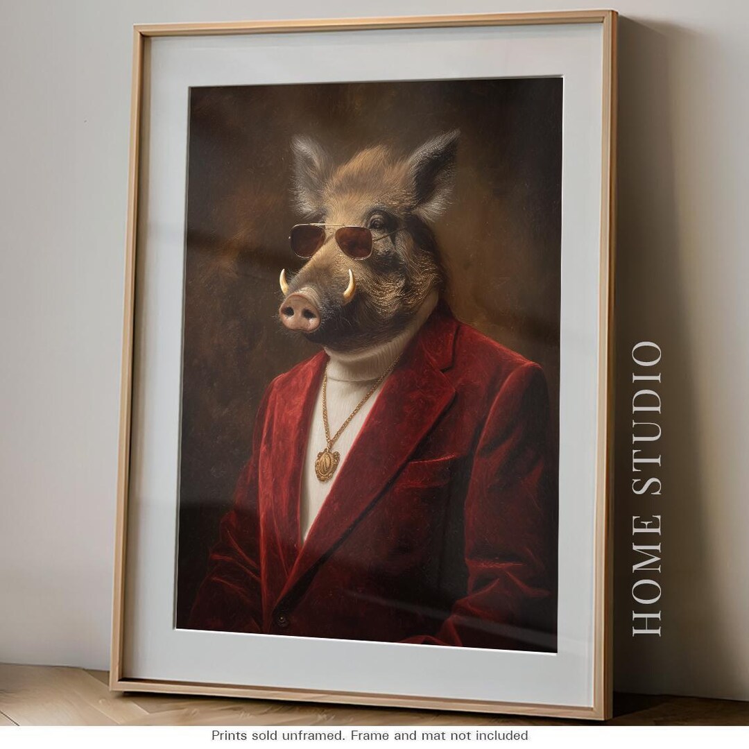 Suave Boar in Velvet Jacket – Cool Retro Wild Hogs Animal Portrait ...